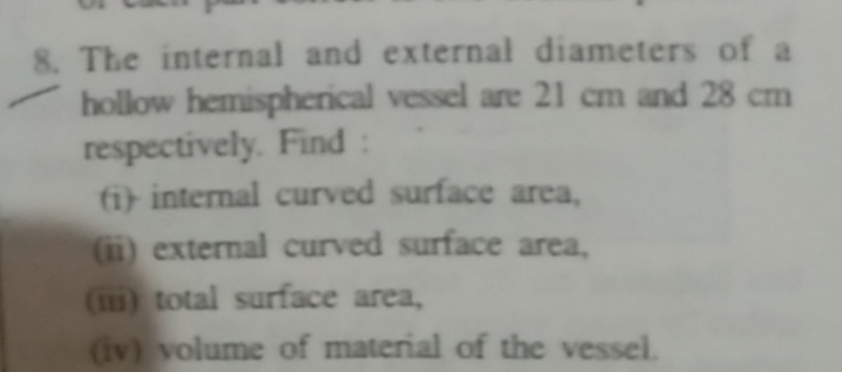 The internal and external diameters of a hollow hemispherical vessel are