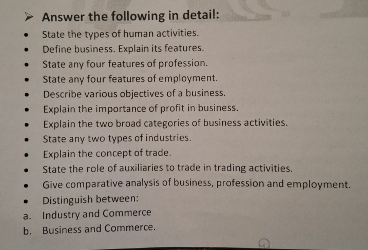 Answer the following in detail: State the types of human activities. Def..