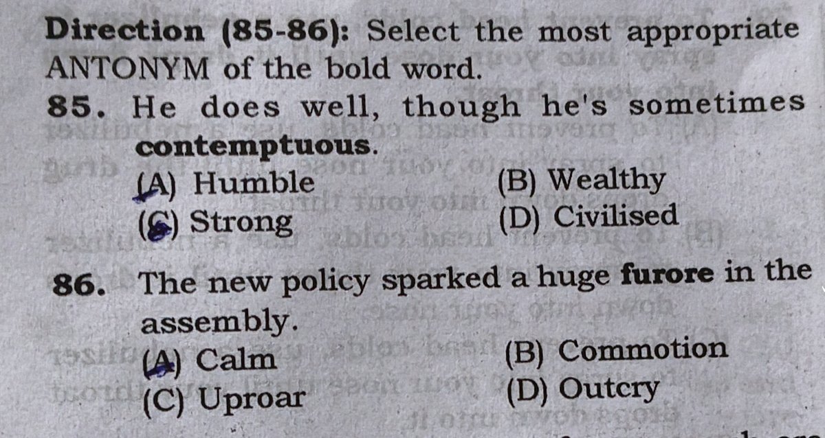 Direction (85-86): Select the most appropriate ANTONYM of the bold word.
