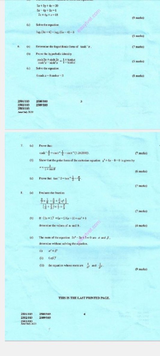 (a) Determine the logarithmic form of tanh⁻¹r. (b) Prove the hyperbolic i..