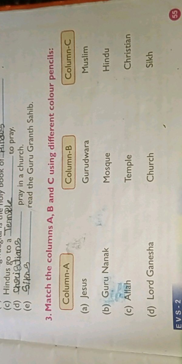 Match the columns A, B and C using different colour pencils: Column-A (a..