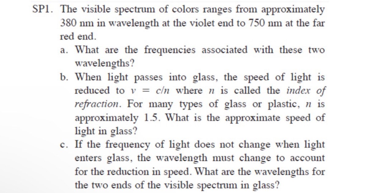 SP1. The visible spectrum of colors ranges from approximately 380 nm in w..