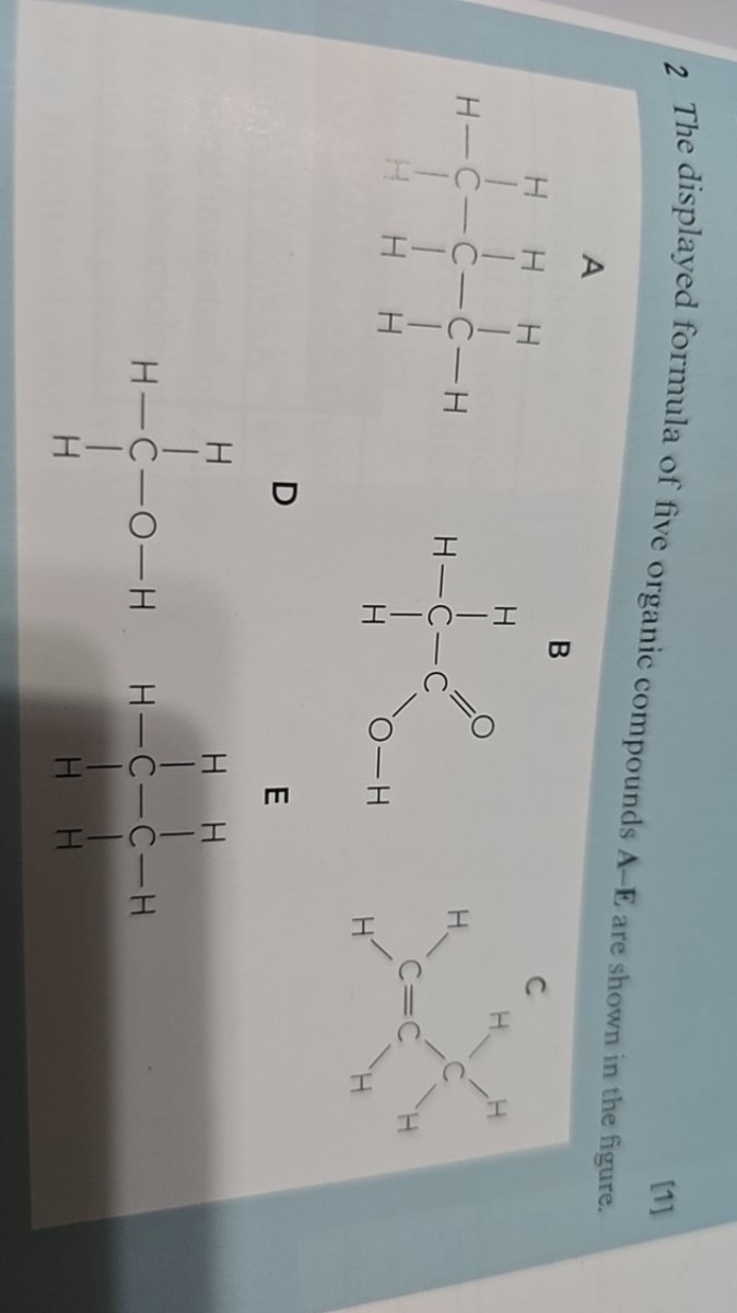 The displayed formula of five organic compounds A-E are shown in the figu..