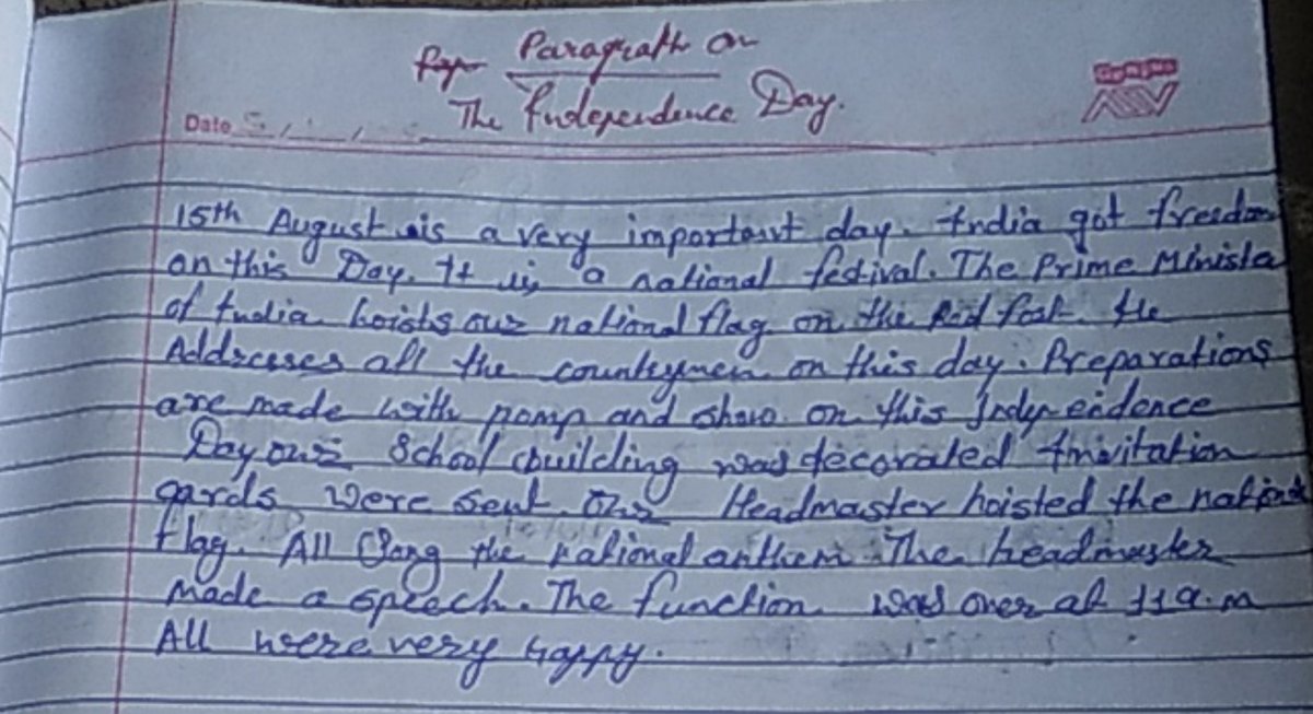 The user has provided an image containing a handwritten paragraph about