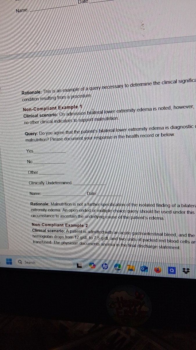Rationale: This is an example of a query necessary to determine the clini..