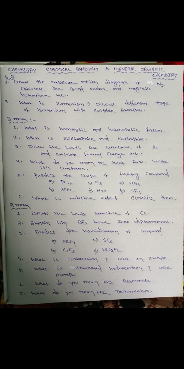 CHEMISTRY CHEMICAL BONDING & GENERAL ORGANIC 67 Draw the molecular orbita..