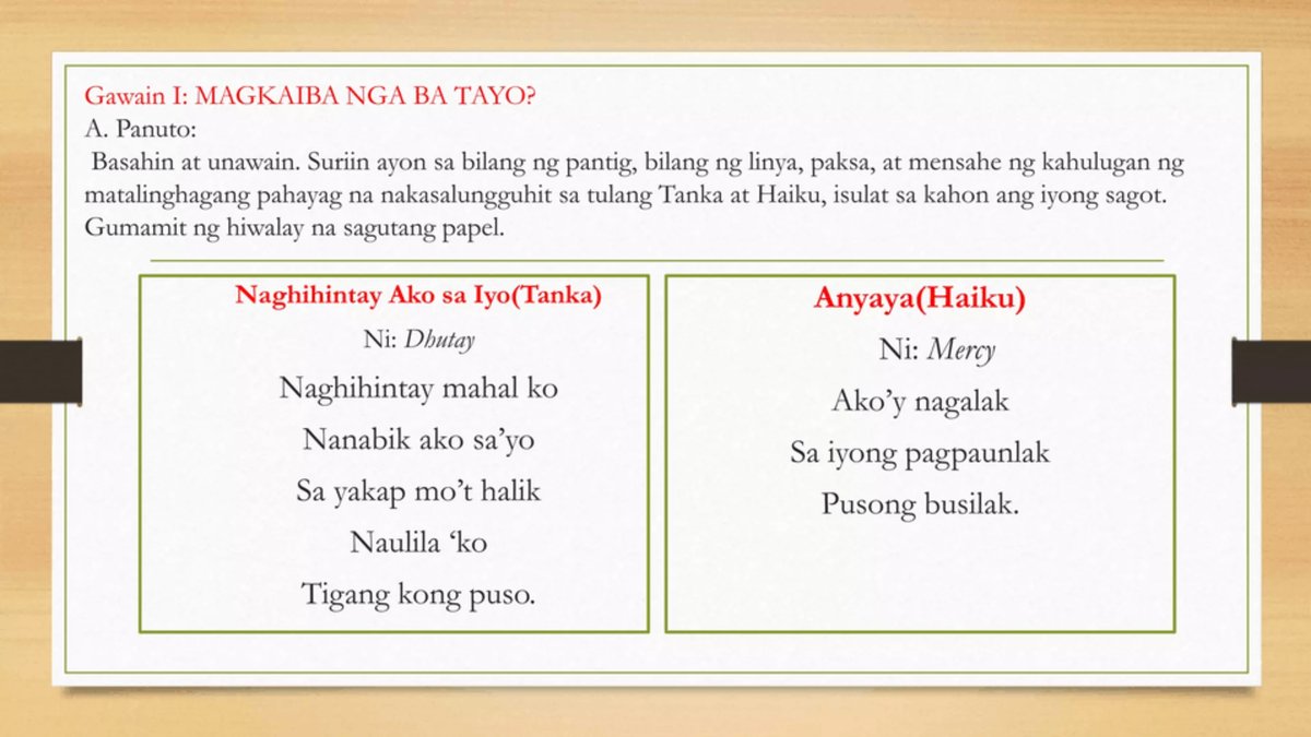 Gawain I: MAGKAIBA NGA BA TAYO? A. Panuto: Basahin at unawain. Suriin ayo..