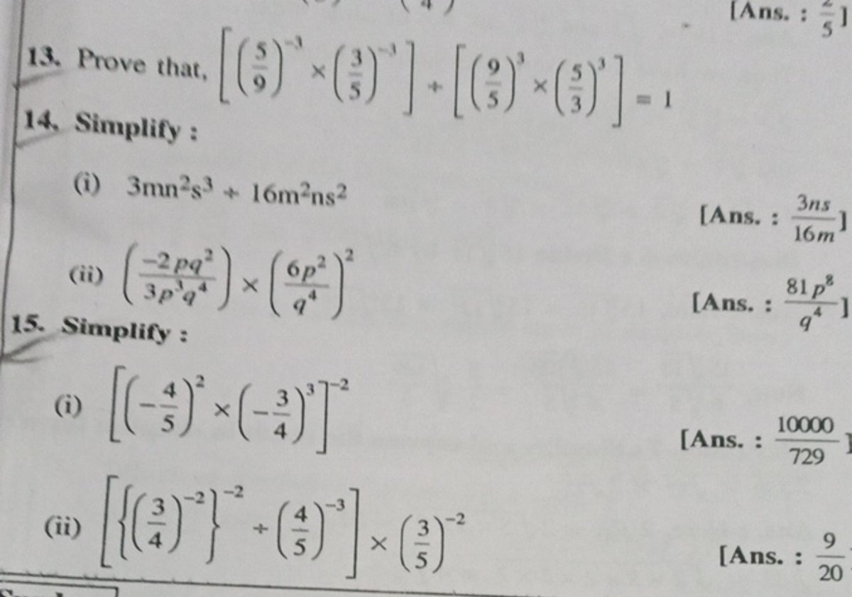 Prove that, [(\frac{5}{9})^{-3} \times (\frac{3}{5})^{-3}] + [(\frac{9}{5..