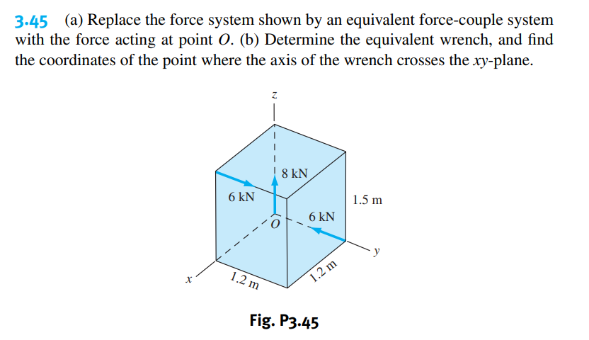 3.45 (a) Replace the force system shown by an equivalent force-couple sys..