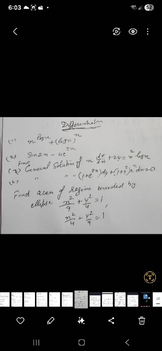 Differentiation x^{\log x} + (\log x)^x \sin 2x - 4e^{3x} Find the Gener..