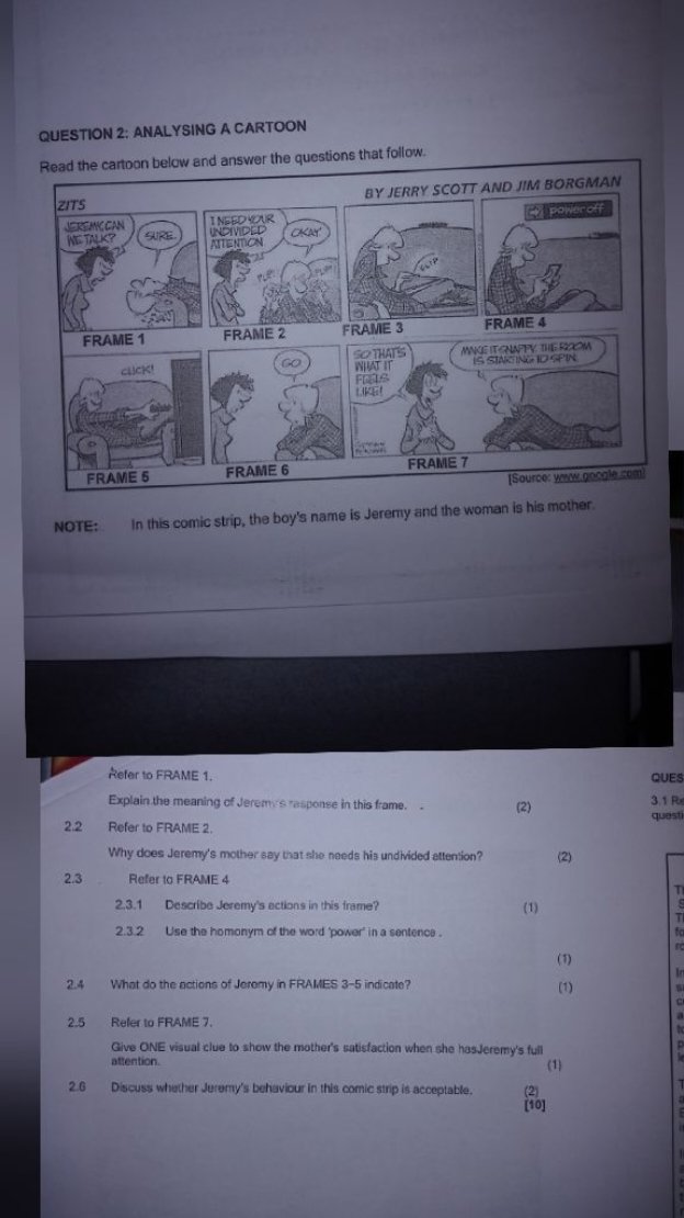 QUESTION 2: ANALYSING A CARTOON Read the cartoon below and answer the que..