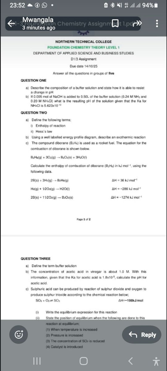 NORTHERN TECHNICAL COLLEGE FOUNDATION CHEMISTRY THEORY LEVEL 1 DEPARTMENT..