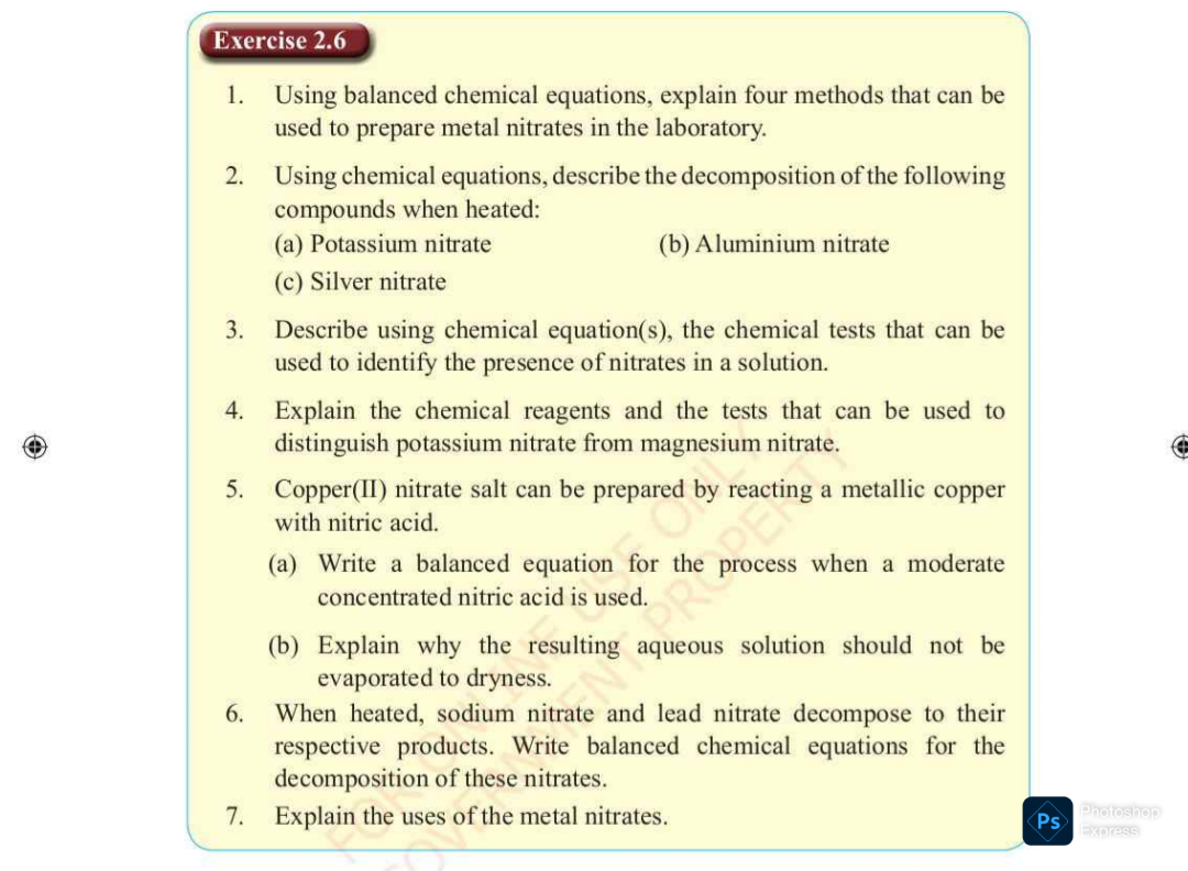 Exercise 2.6 Using balanced chemical equations, explain four methods tha..