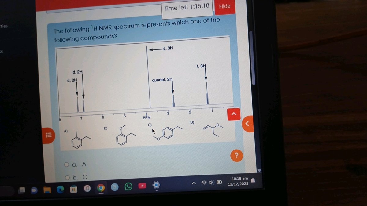 The following ¹H NMR spectrum represents which one of the following compo..