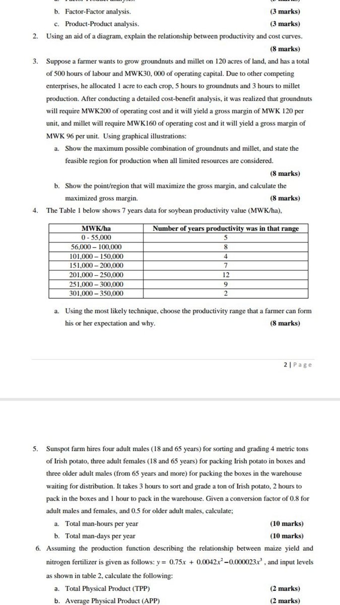 Here are a series of questions related to agricultural economics: Factor..