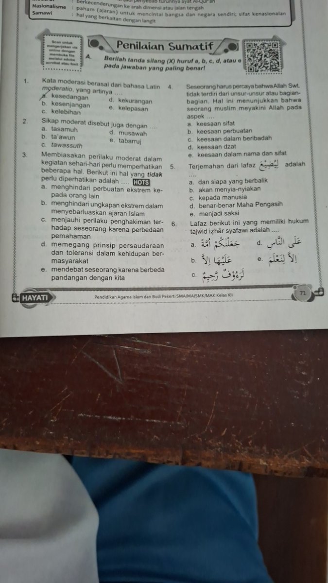 A. Berilah tanda silang (X) huruf a, b, c, d, atau e pada jawaban yang pa..