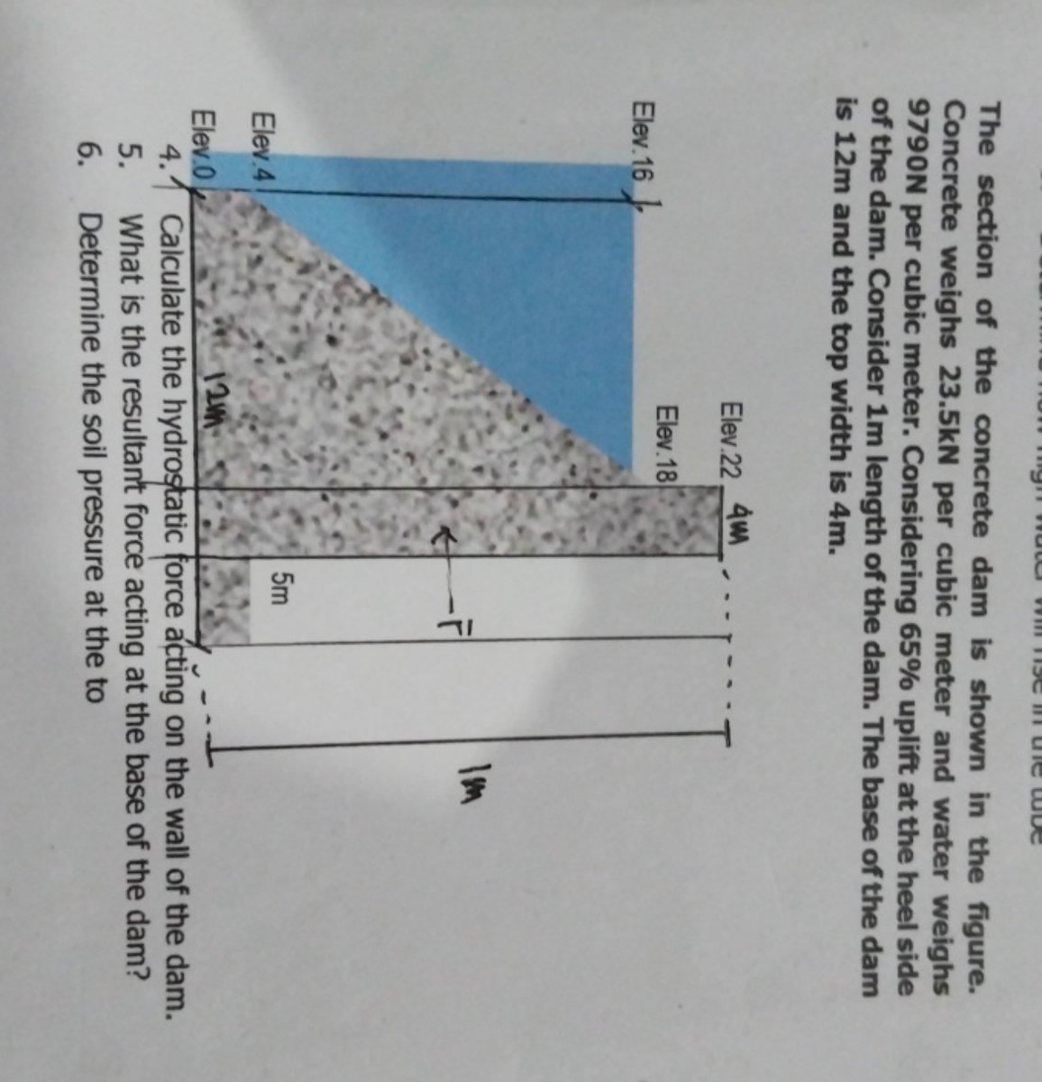 The section of the concrete dam is shown in the figure. Concrete weighs 2..