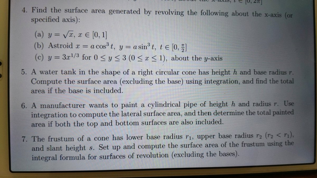 Find the surface area generated by revolving the following about the x-ax..