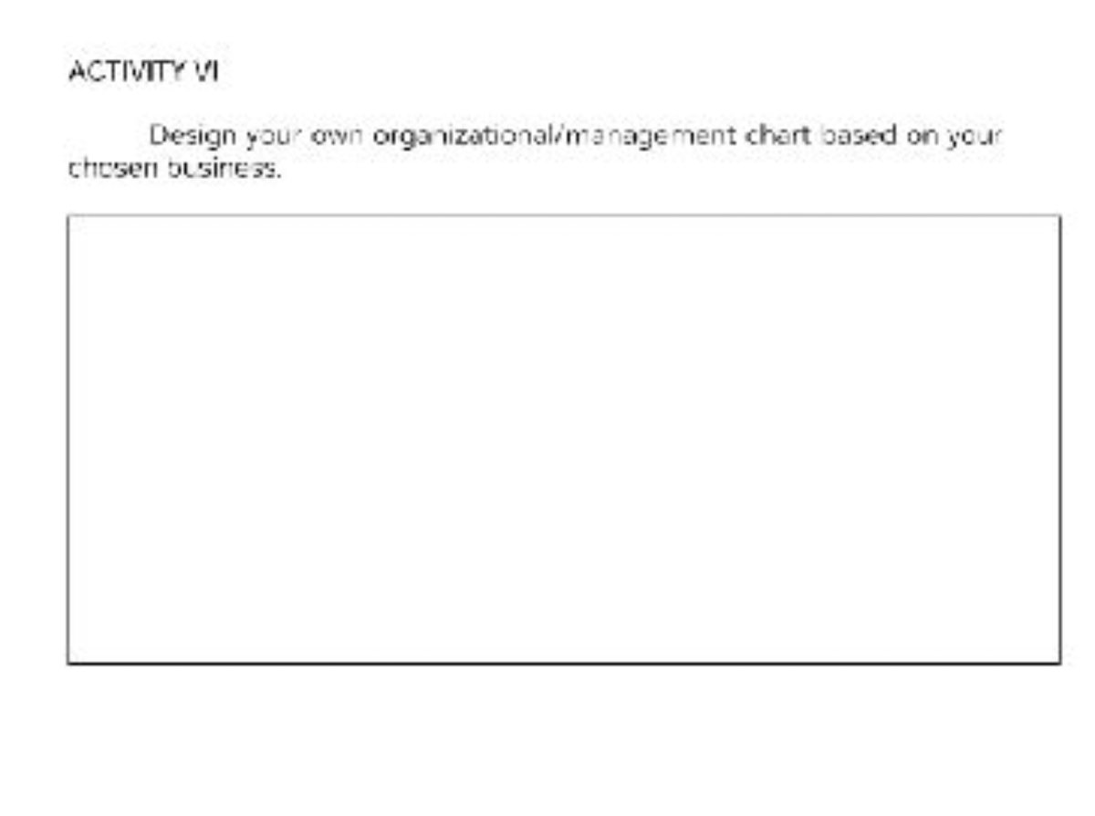 ACTIVITY VI Design your own organizational/management chart based on you..