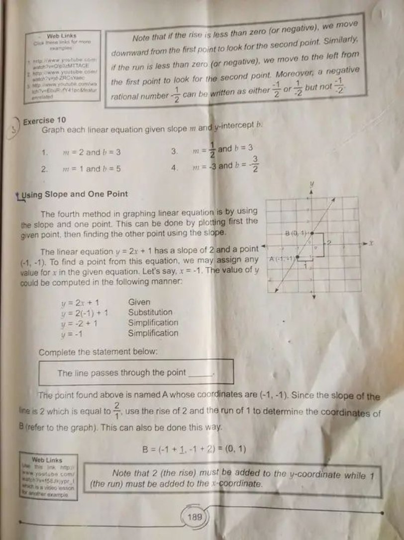 Exercise 10 Graph each linear equation given slope m and y-intercept b: m..