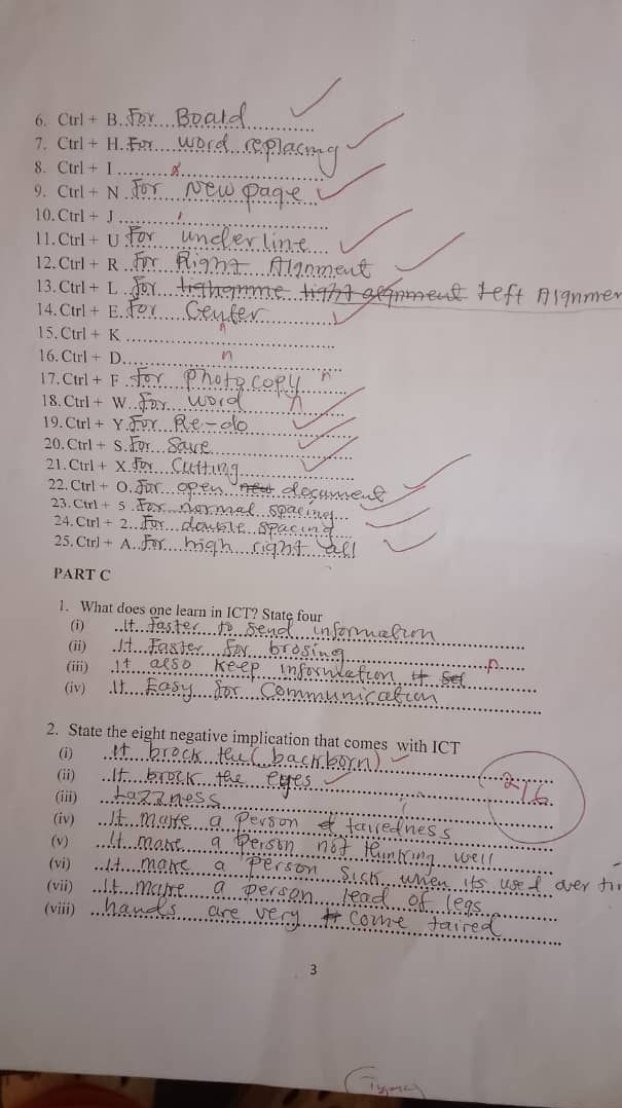 PART C What does one learn in ICT? State four (i) It faster to send i..