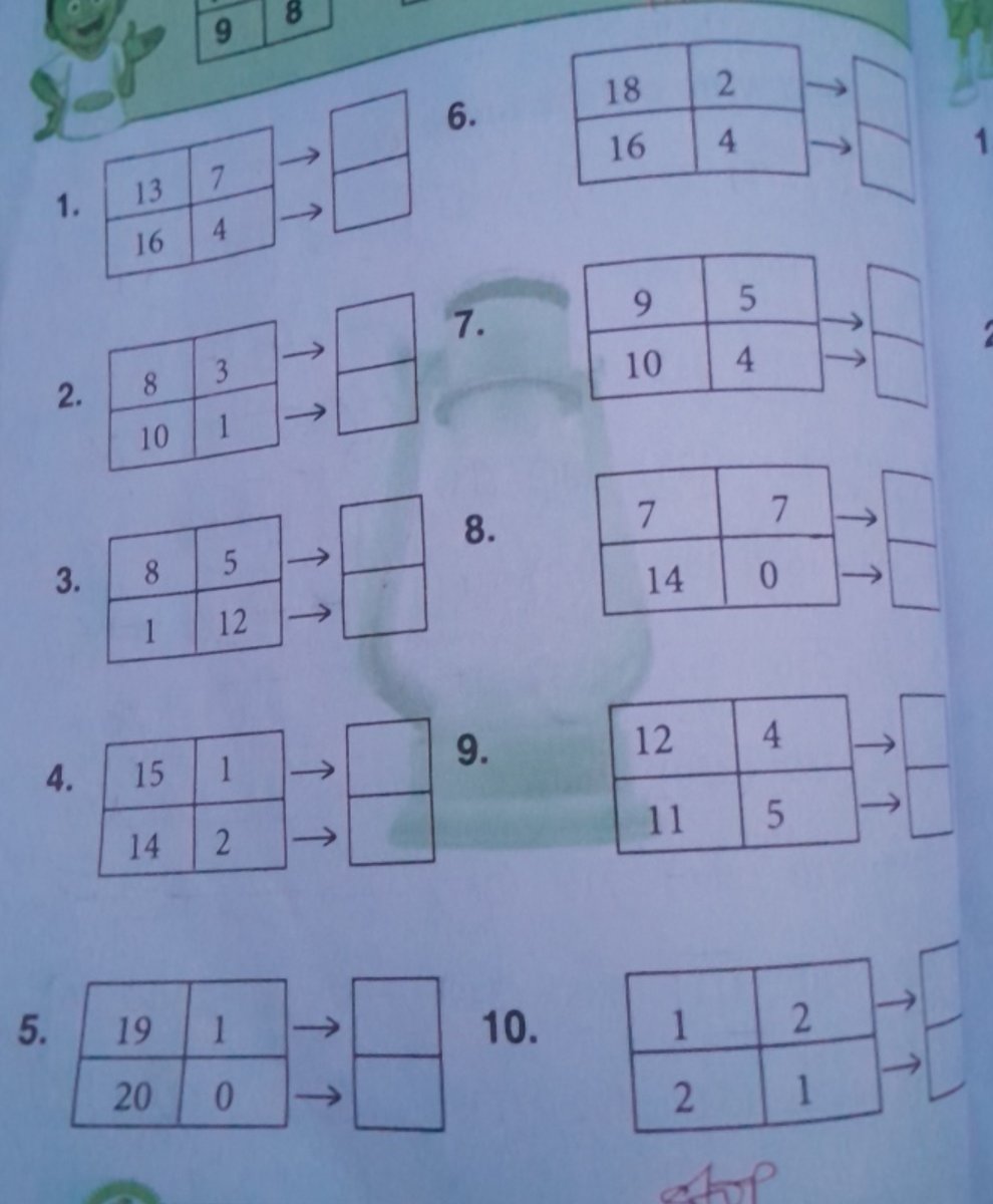 Solve the following problems: | 13 | 7 | | 16 | 4 | | 8 | 3 | | 10 | 1