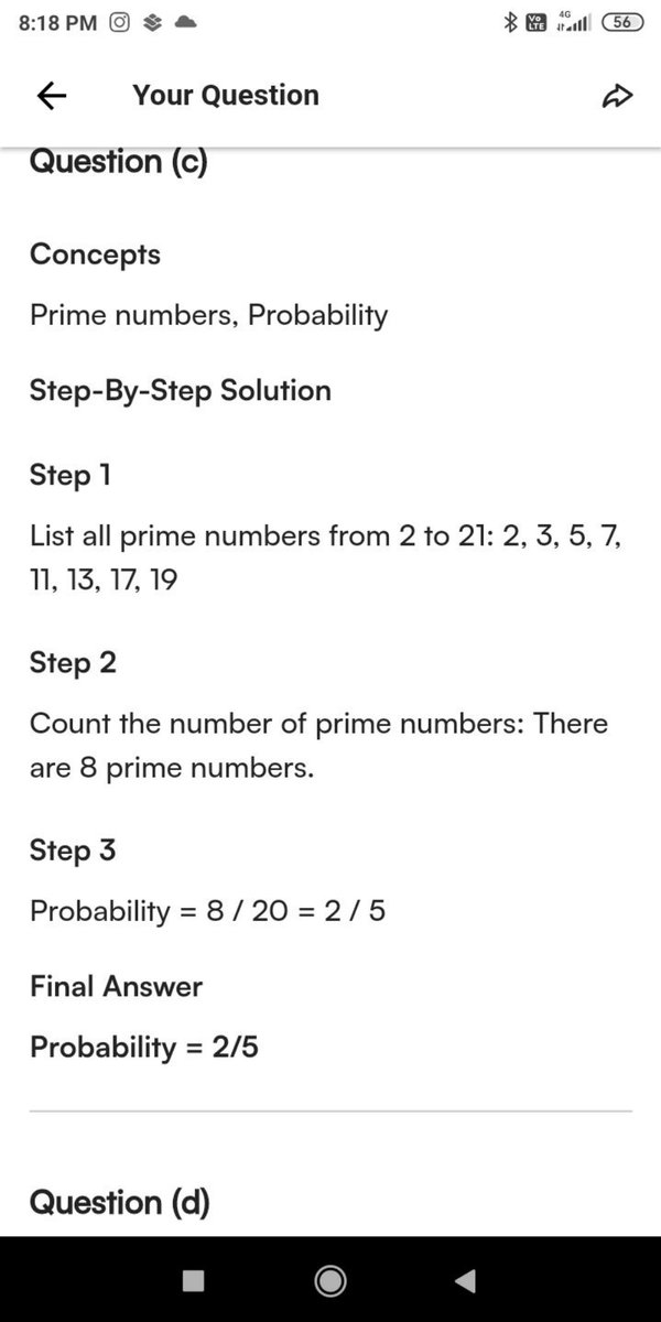 Question (c) Concepts Prime numbers, Probability Step-By-Step Solution