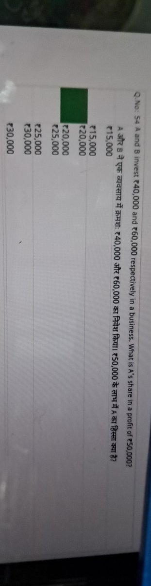 Q. No. 54 A and B invest ₹40,000 and ₹60,000 respectively in a business.