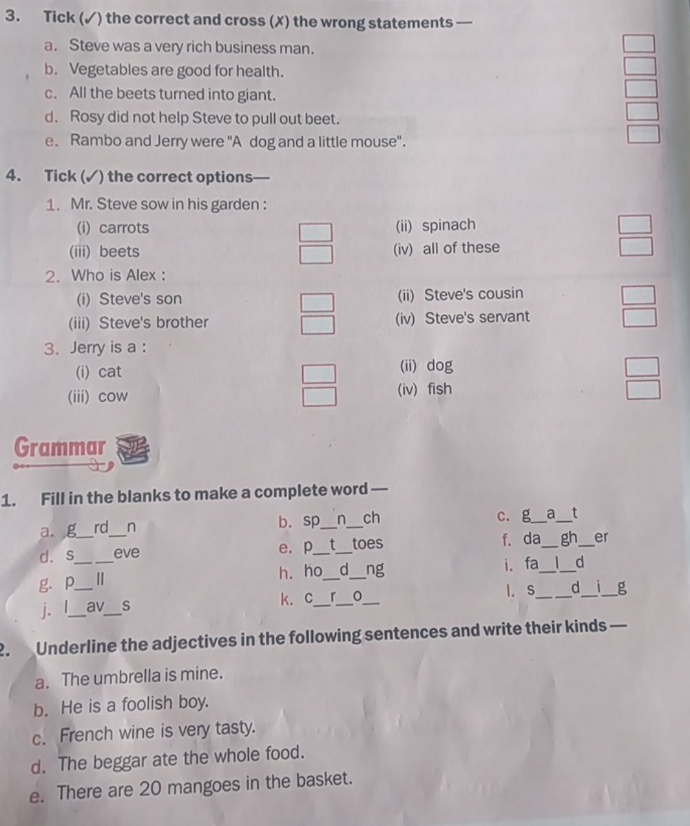 Tick ( ) the correct and cross (X) the wrong statements - a. Steve was a