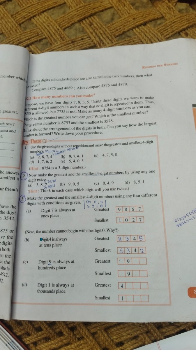 Make the greatest and the smallest 4-digit numbers using any four differe..