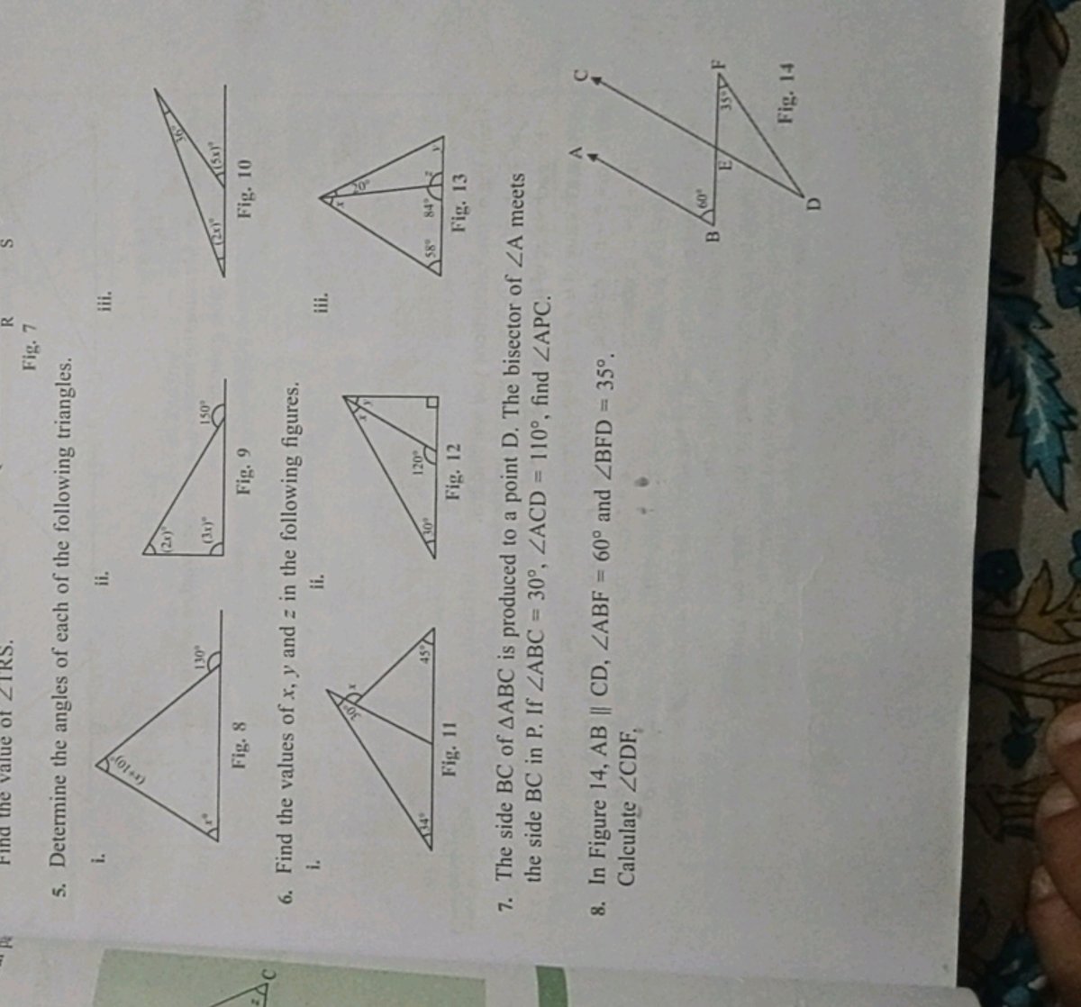 Determine the angles of each of the following triangles. i. Fig. 8 ii.