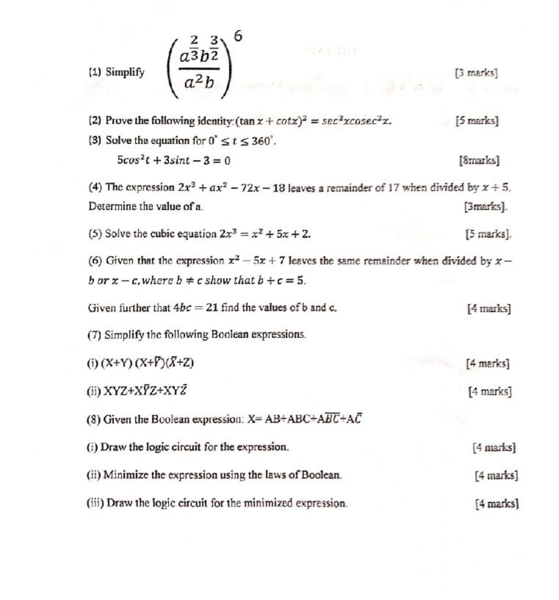 Here are multiple questions: (1) Simplify \left(\frac{a^3b^2}{a^2b}\rig..