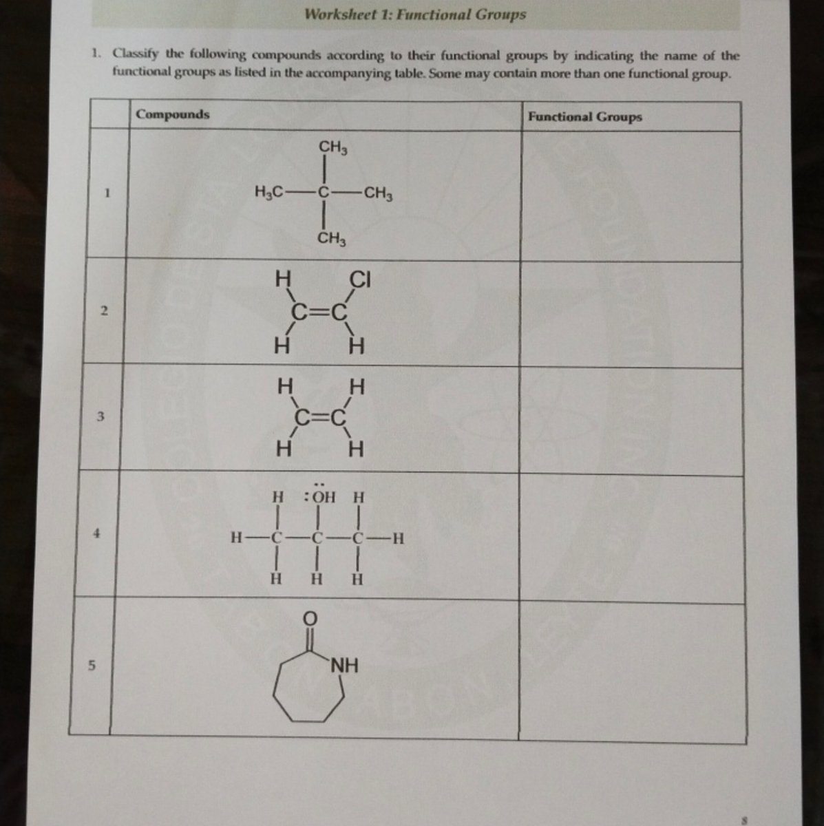Worksheet 1: Functional Groups Classify the following compounds accordin..