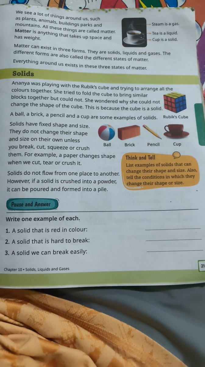 Write one example of each. A solid that is red in colour: A solid that i..