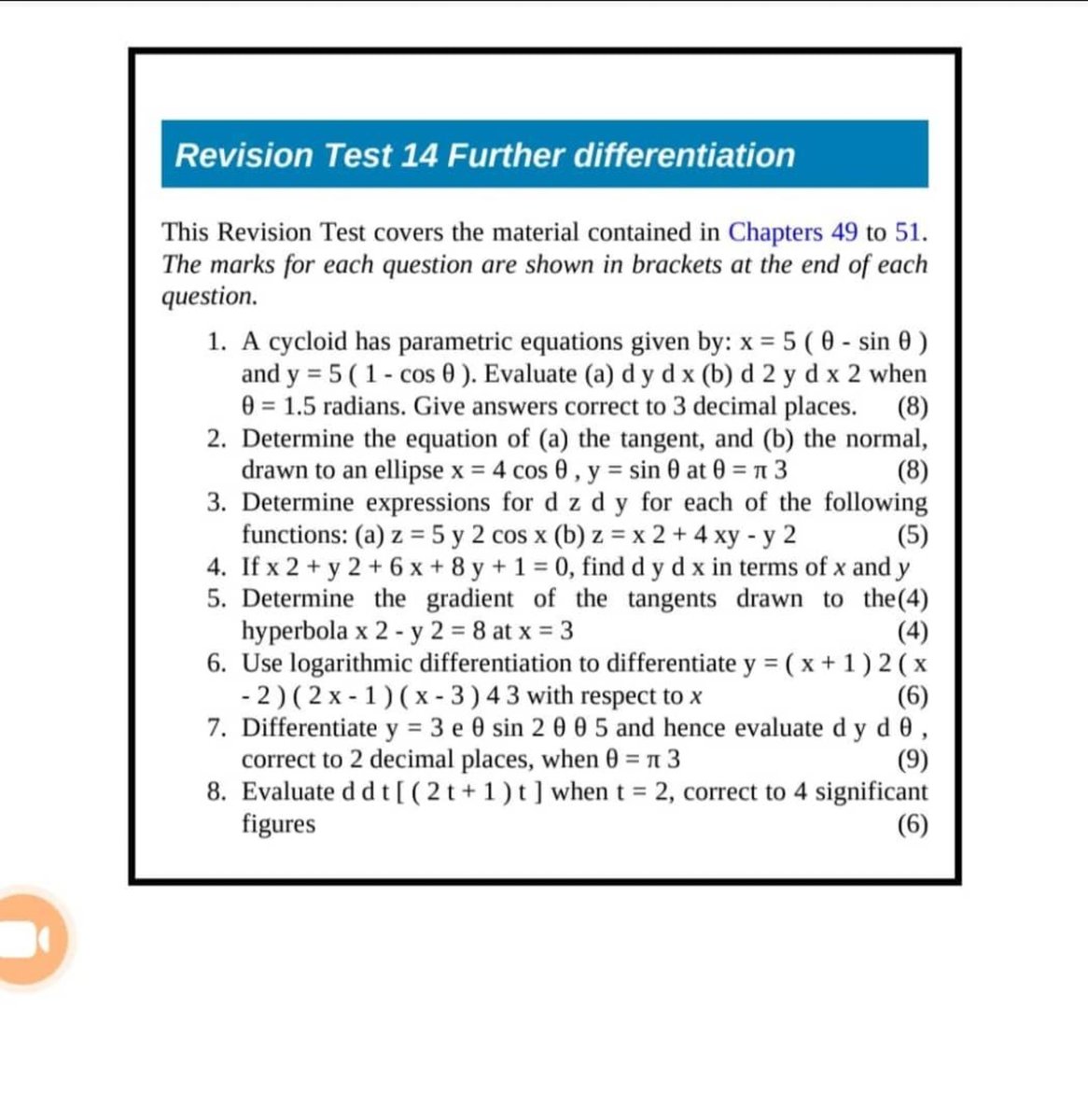 Revision Test 14 Further differentiation This Revision Test covers the m..