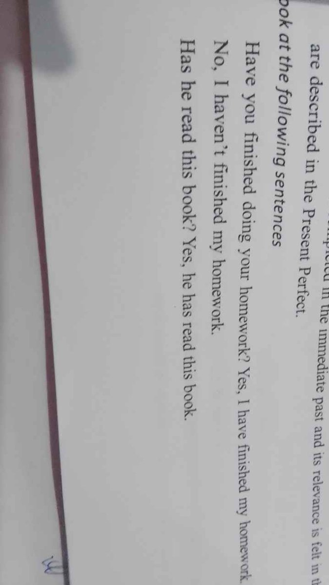 The provided text describes sentences in the Present Perfect tense and as..