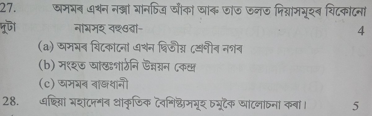 Draw a map of Assam and mark any two of the following with names: (a) Any..