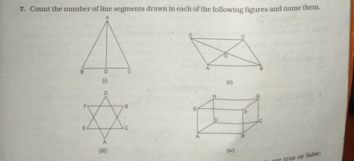 Count the number of line segments drawn in each of the following figures