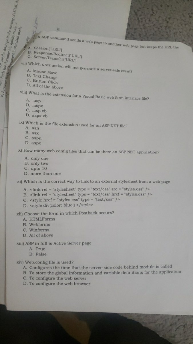 vi) Which ASP command sends a web page to another web page but keeps the