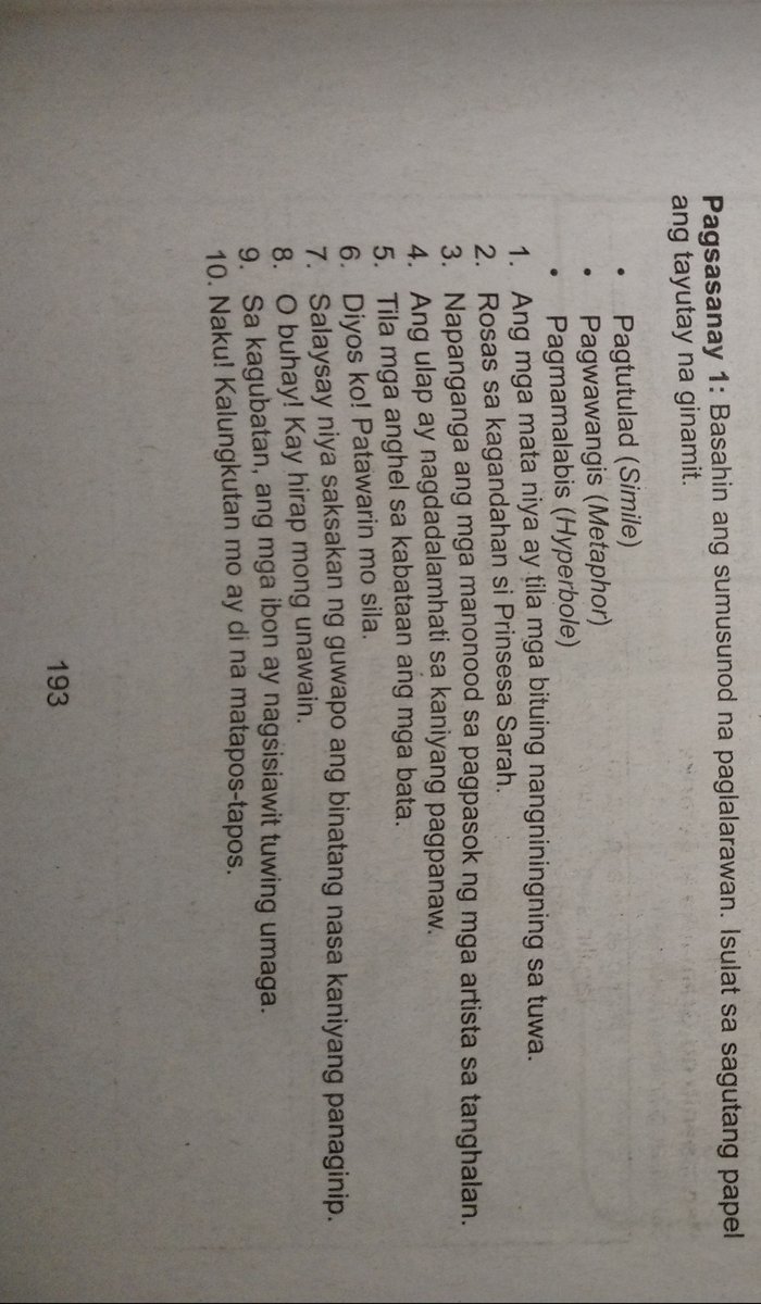 Pagsasanay 1: Basahin ang sumusunod na paglalarawan. Isulat sa sagutang p..