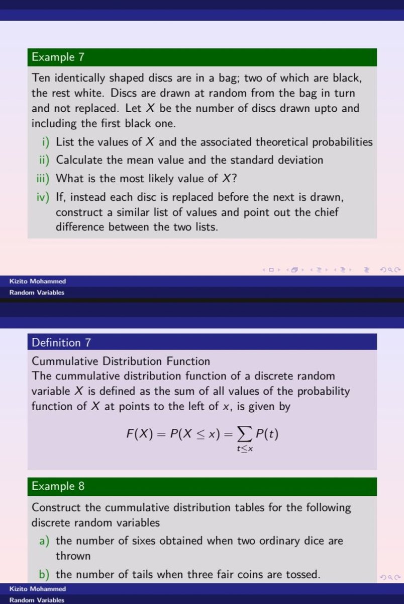 Example 7 Ten identically shaped discs are in a bag; two of which are bla..