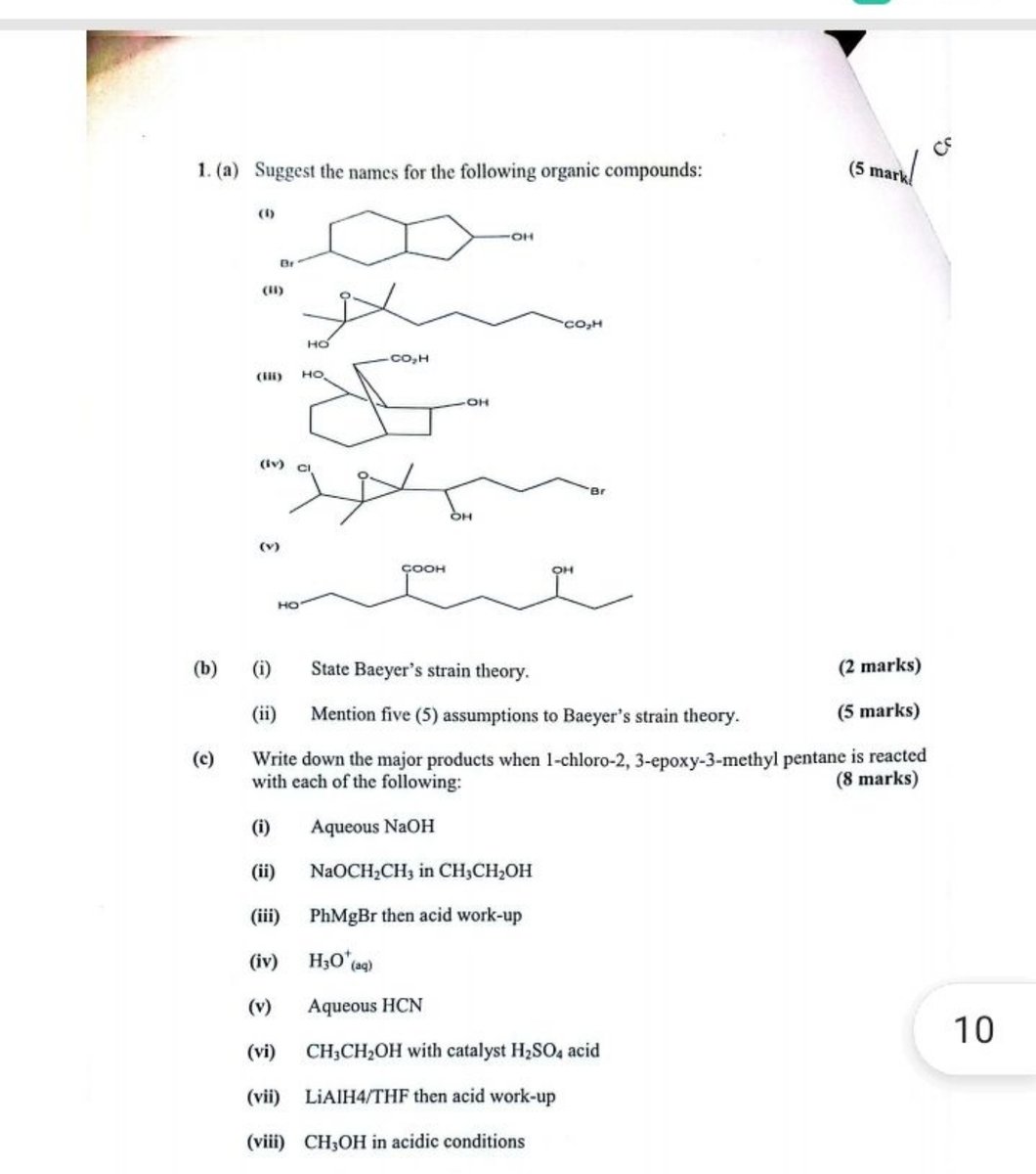 (a) Suggest the names for the following organic compounds: (i) Diagram o..