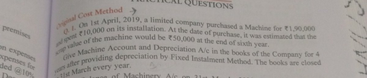 premises on expenses expenses for ded @10% De Original Cost Method QUESTI..