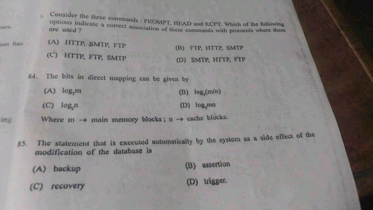 Consider the three commands: PROMPT, HEAD and RCPT. Which of the followin..