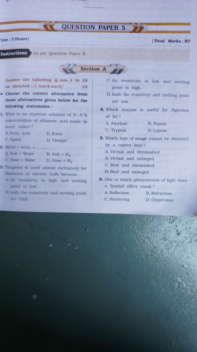 Answer the following questions 1 to 24 as directed: [1 mark each] Choose..