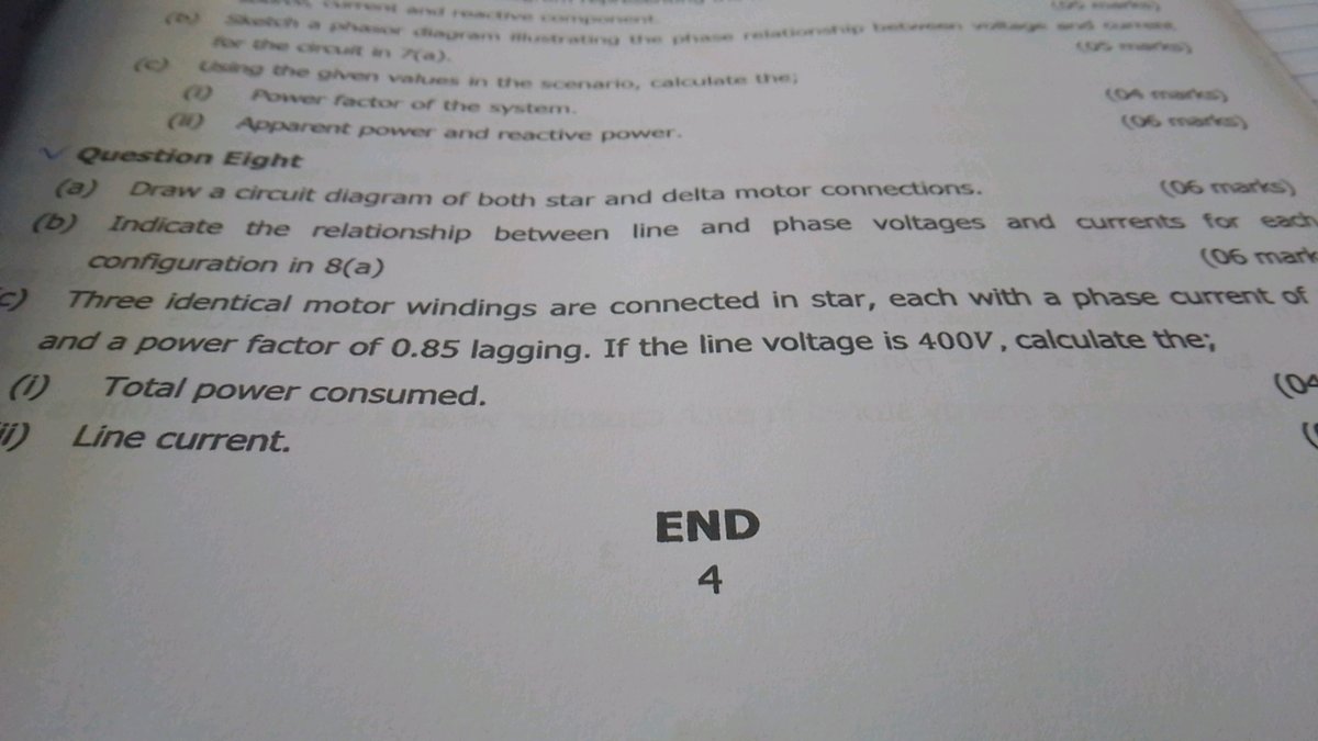 Question Eight (a) Draw a circuit diagram of both star and delta motor c..