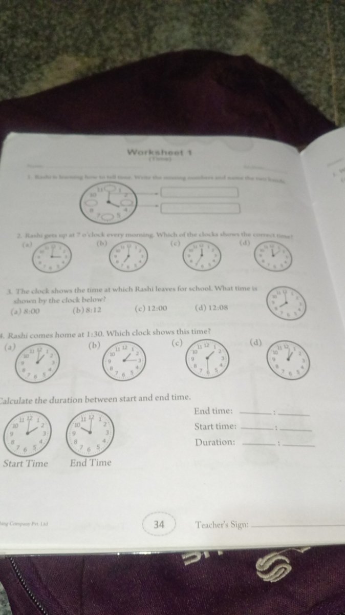 Worksheet 1 Rashi is learning how to tell time. Write the missing number..