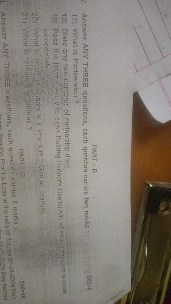 PART - B Answer ANY THREE questions, each question carries two marks : 17..