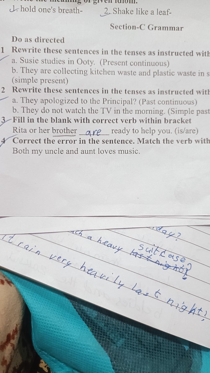 Section-C Grammar Do as directed Rewrite these sentences in the tenses