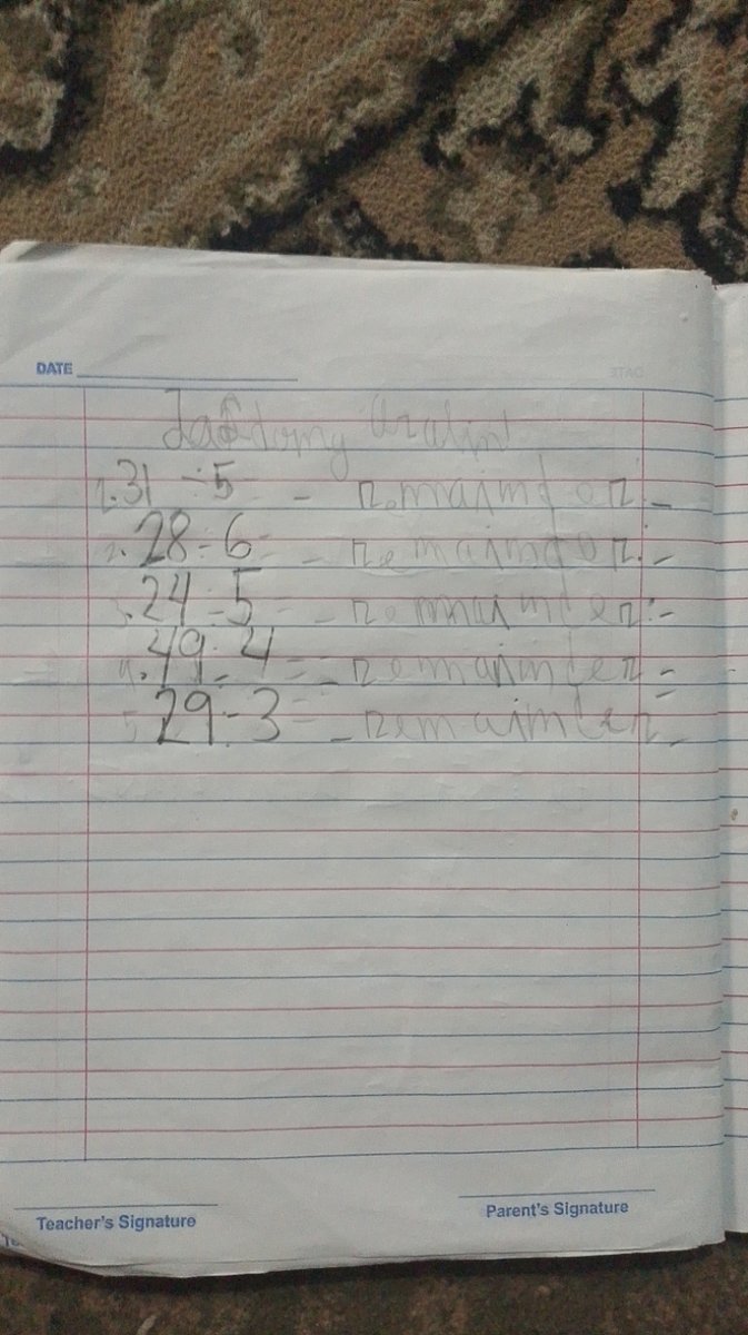 Solve the following division problems and provide the remainder: 31 ÷ 5